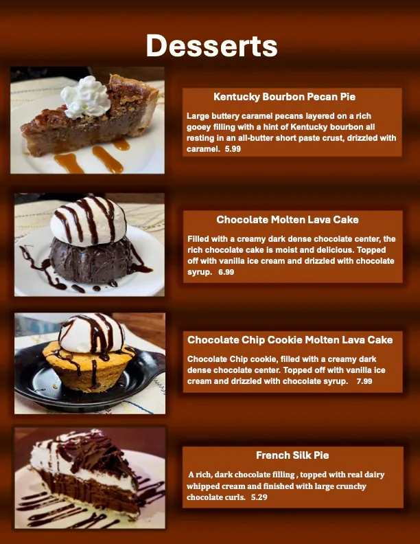 Dessert menu near me store
